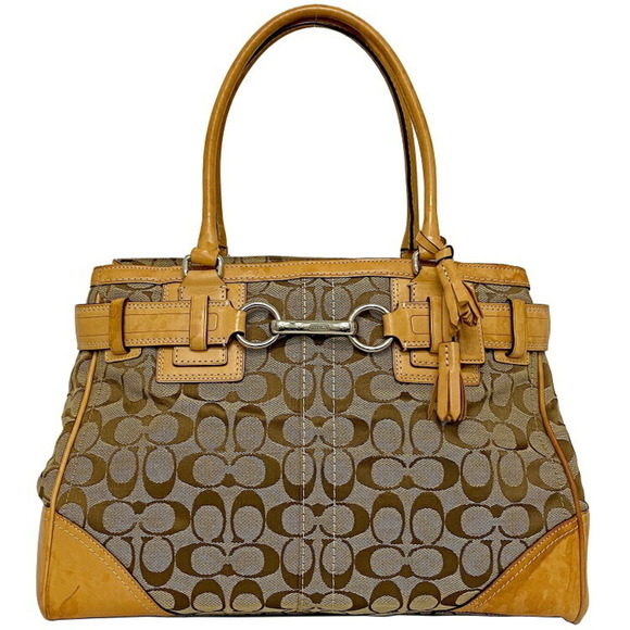 Coach | Bags | Coach Tote Bag Beige Camel Signature 246 Tassel Canvas ...